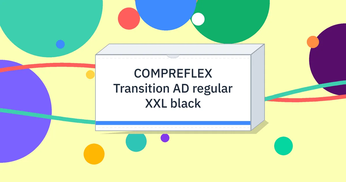 Symbolbild: Packung mit der Aufschrift COMPREFLEX Transition AD regular XXL black (PZN 19534454) – Verfügbarkeit und Bezug in Apotheken in Frankfurt am Main