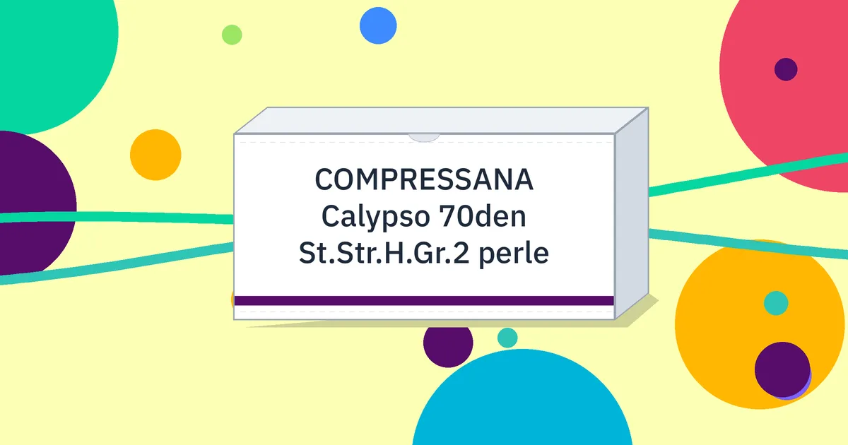 Symbolbild: Packung mit der Aufschrift COMPRESSANA Calypso 70den St.Str.H.Gr.2 perle (PZN 07718717) – Verfügbarkeit und Bezug in Apotheken in Frankfurt am Main