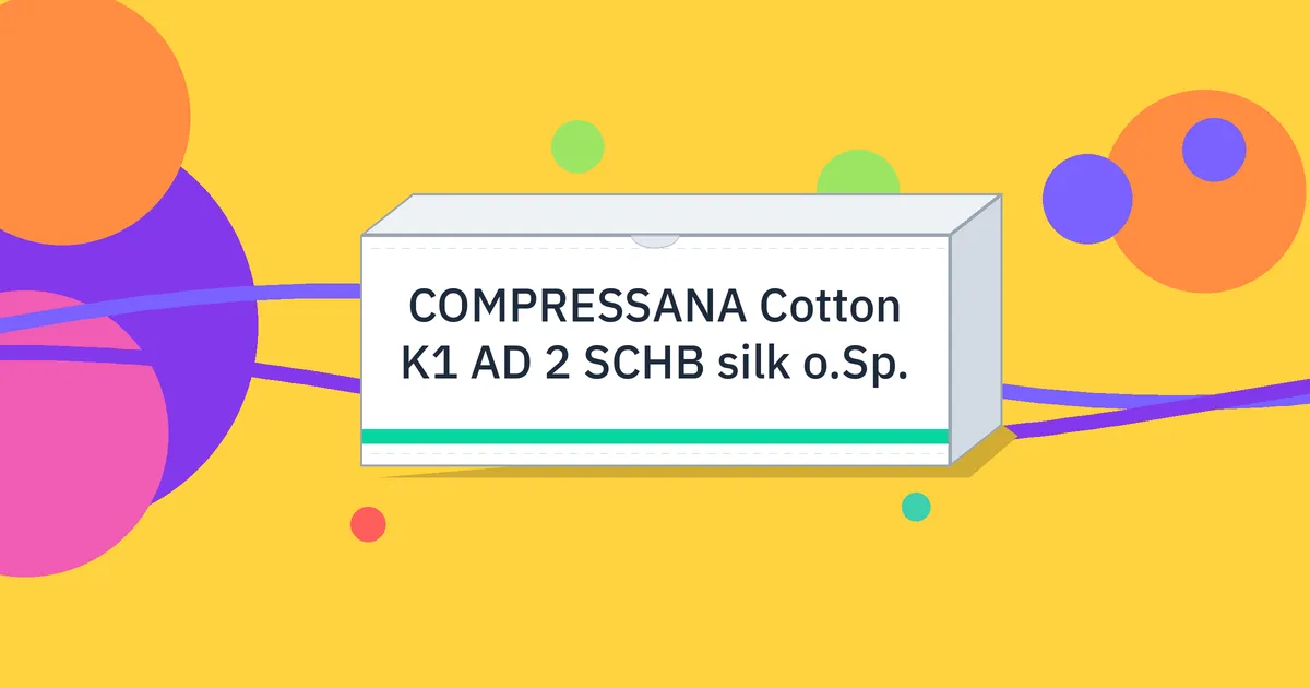 Symbolbild: Packung mit der Aufschrift COMPRESSANA Cotton K1 AD 2 SCHB silk o.Sp. (PZN 16958946) – Verfügbarkeit und Bezug in Apotheken in Frankfurt am Main