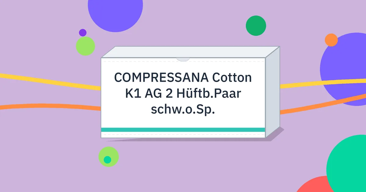 Symbolbild: Packung mit der Aufschrift COMPRESSANA Cotton K1 AG 2 Hüftb.Paar schw.o.Sp. (PZN 12980328) – Verfügbarkeit und Bezug in Apotheken in Frankfurt am Main