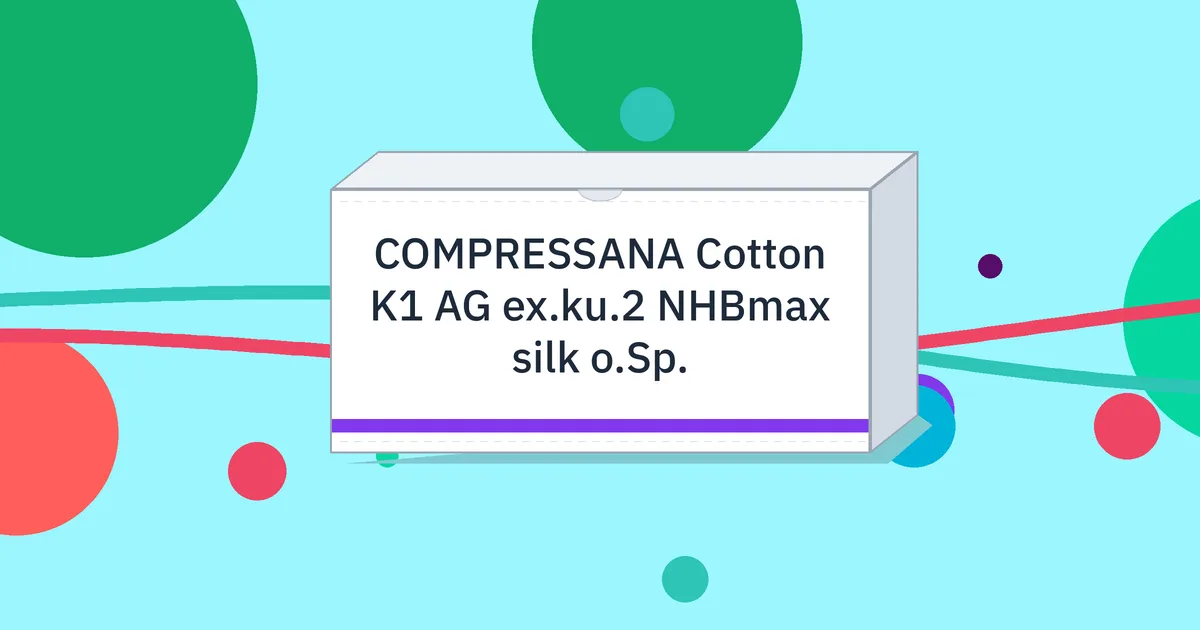 Symbolbild: Packung mit der Aufschrift COMPRESSANA Cotton K1 AG ex.ku.2 NHBmax silk o.Sp. (PZN 11395071) – Verfügbarkeit und Bezug in Apotheken in Frankfurt am Main