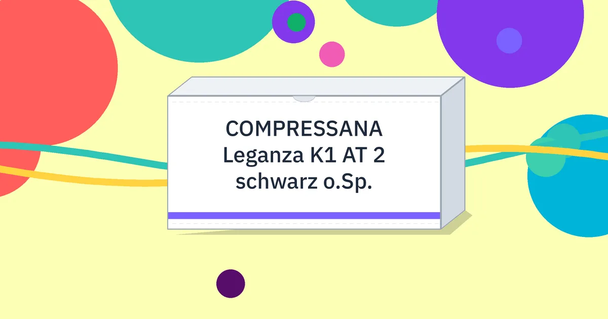 Symbolbild: Packung mit der Aufschrift COMPRESSANA Leganza K1 AT 2 schwarz o.Sp. (PZN 11412160) – Verfügbarkeit und Bezug in Apotheken in Frankfurt am Main
