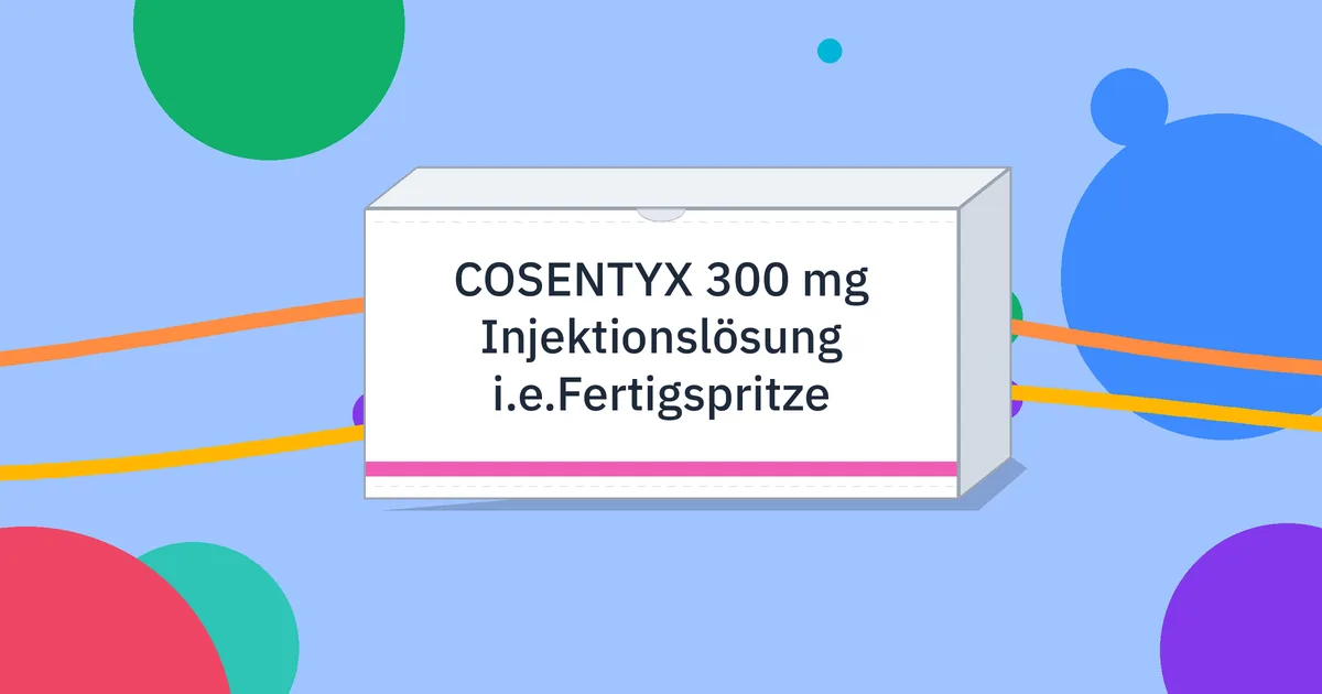 Symbolbild: Packung mit der Aufschrift COSENTYX 300 mg Injektionslösung i.e.Fertigspritze (PZN 16507215) – Verfügbarkeit und Bezug in Apotheken in Frankfurt am Main