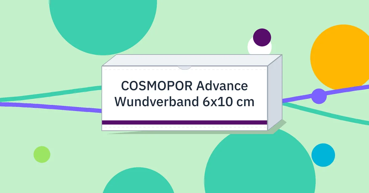 Symbolbild: Packung mit der Aufschrift COSMOPOR Advance Wundverband 6x10 cm (PZN 20168434) – Verfügbarkeit und Bezug in Apotheken in Frankfurt am Main
