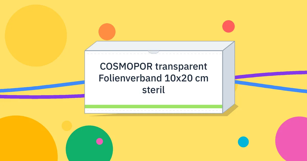 Symbolbild: Packung mit der Aufschrift COSMOPOR transparent Folienverband 10x20 cm steril (PZN 19452561) – Verfügbarkeit und Bezug in Apotheken in Frankfurt am Main