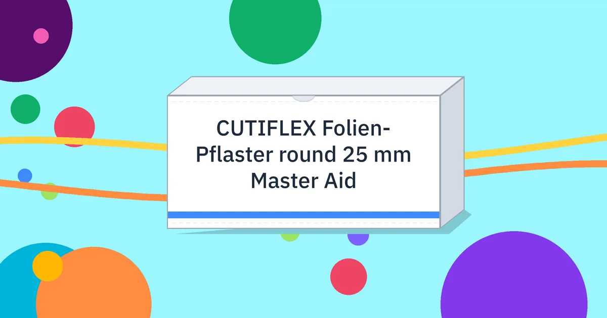 Symbolbild: Packung mit der Aufschrift CUTIFLEX Folien-Pflaster round 25 mm Master Aid (PZN 20111345) – Verfügbarkeit und Bezug in Apotheken in Frankfurt am Main