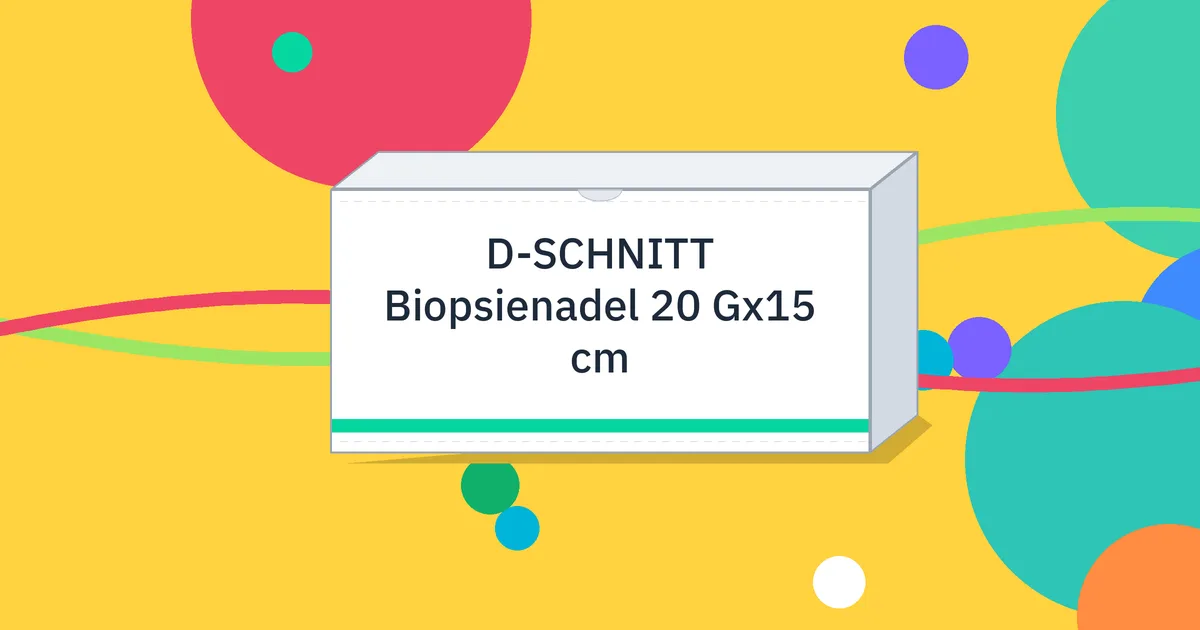 Symbolbild: Packung mit der Aufschrift D-SCHNITT Biopsienadel 20 Gx15 cm (PZN 10356933) – Verfügbarkeit und Bezug in Apotheken in Frankfurt am Main