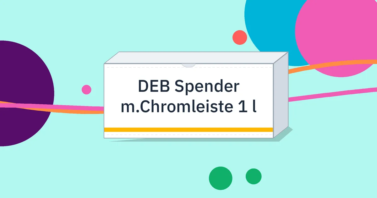 Symbolbild: Packung mit der Aufschrift DEB Spender m.Chromleiste 1 l (PZN 11686756) – Verfügbarkeit und Bezug in Apotheken in Frankfurt am Main