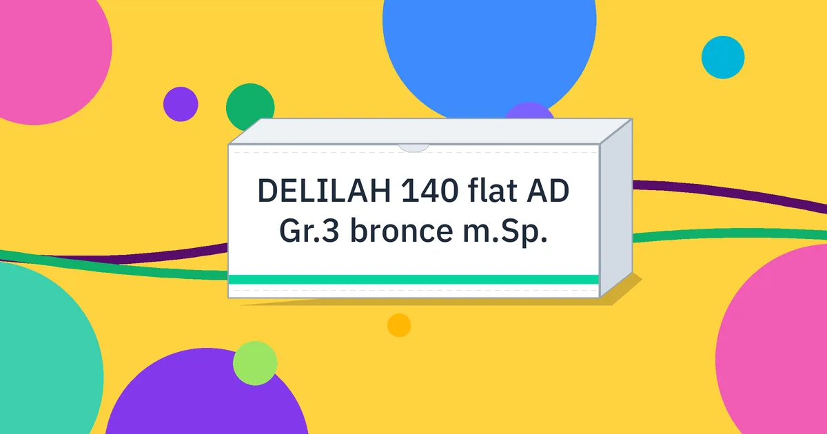 Symbolbild: Packung mit der Aufschrift DELILAH 140 flat AD Gr.3 bronce m.Sp. (PZN 14247023) – Verfügbarkeit und Bezug in Apotheken in Frankfurt am Main