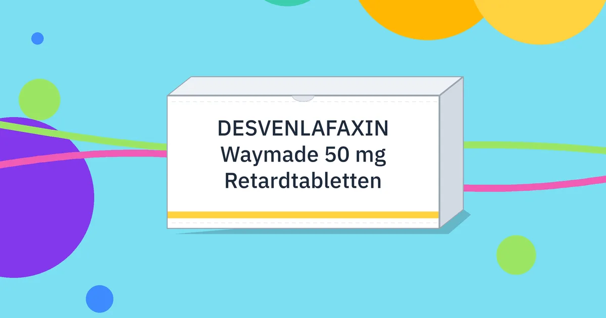 Symbolbild: Packung mit der Aufschrift DESVENLAFAXIN Waymade 50 mg Retardtabletten (PZN 20022268) – Verfügbarkeit und Bezug in Apotheken in Frankfurt am Main