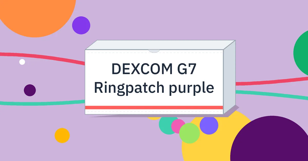 Symbolbild: Packung mit der Aufschrift DEXCOM G7 Ringpatch purple (PZN 19865725) – Verfügbarkeit und Bezug in Apotheken in Frankfurt am Main