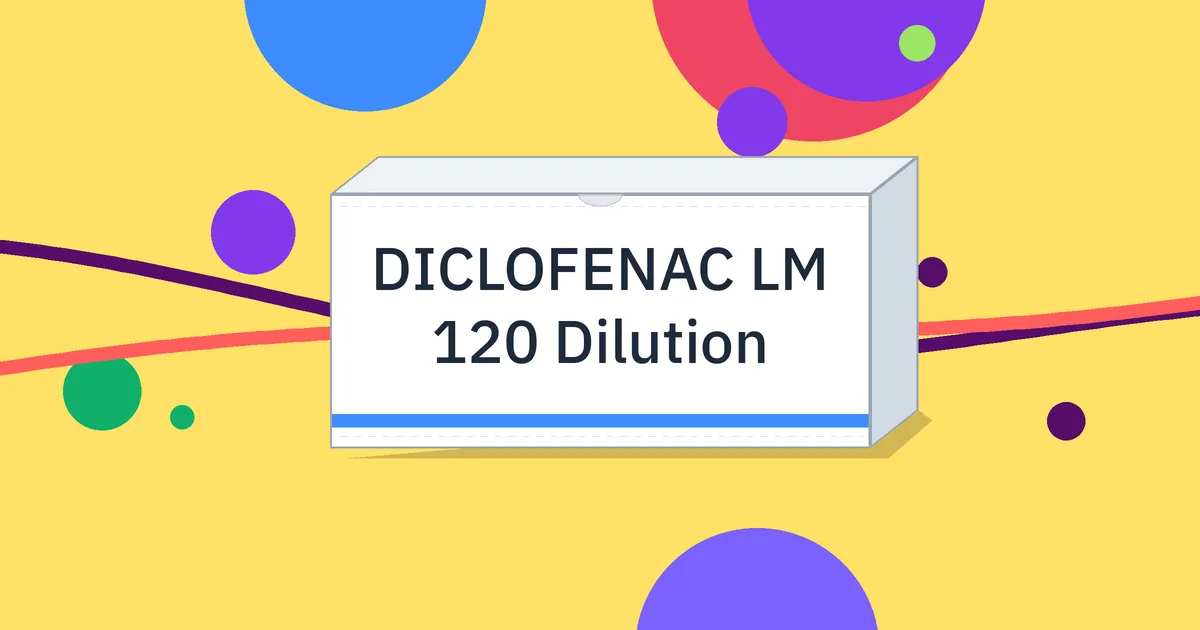 Symbolbild: Packung mit der Aufschrift DICLOFENAC LM 120 Dilution (PZN 12841621) – Verfügbarkeit und Bezug in Apotheken in Frankfurt am Main