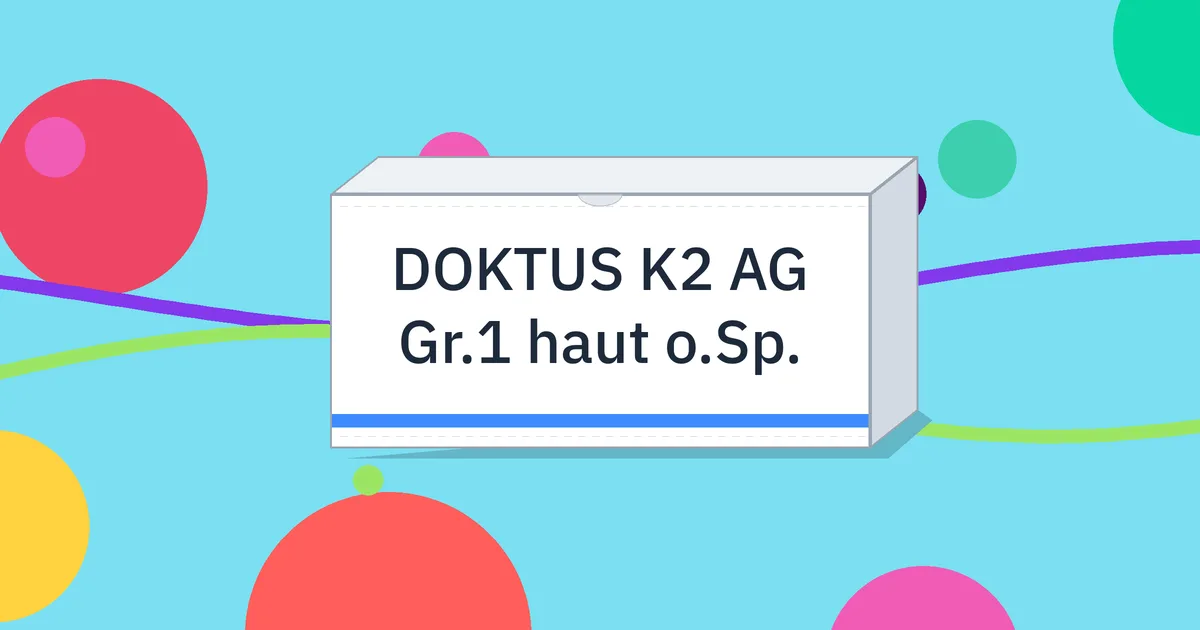 Symbolbild: Packung mit der Aufschrift DOKTUS K2 AG Gr.1 haut o.Sp. (PZN 00596636) – Verfügbarkeit und Bezug in Apotheken in Frankfurt am Main