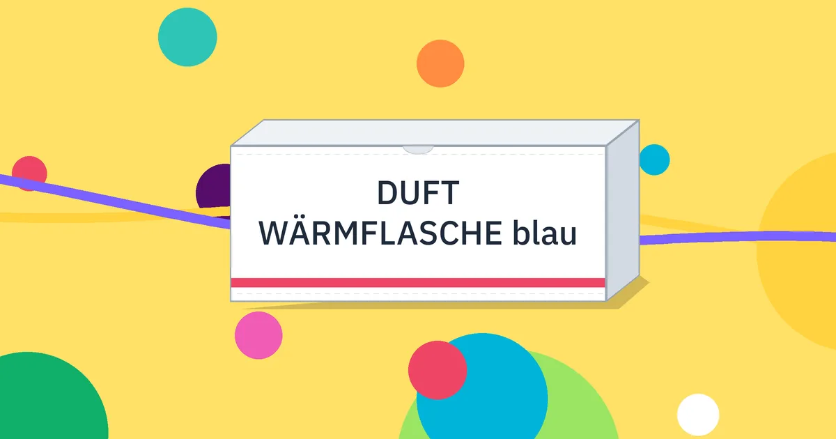 Symbolbild: Packung mit der Aufschrift DUFT WÄRMFLASCHE blau (PZN 12477397) – Verfügbarkeit und Bezug in Apotheken in Frankfurt am Main