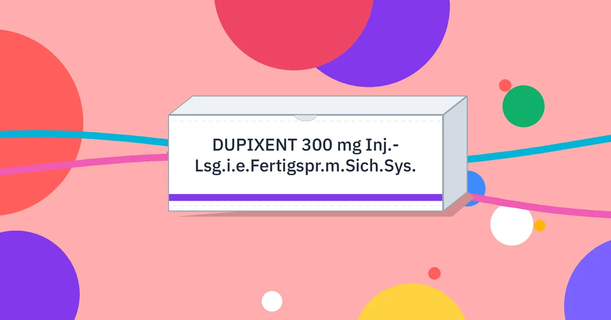 Symbolbild: Packung mit der Aufschrift DUPIXENT 300 mg Inj.-Lsg.i.e.Fertigspr.m.Sich.Sys. (PZN 18458478) – Verfügbarkeit und Bezug in Apotheken in Frankfurt am Main