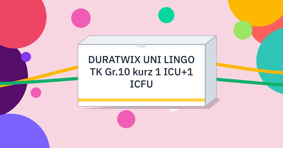 Symbolbild: Packung mit der Aufschrift DURATWIX UNI LINGO TK Gr.10 kurz 1 ICU+1 ICFU (PZN 19788261) – Verfügbarkeit und Bezug in Apotheken in Frankfurt am Main