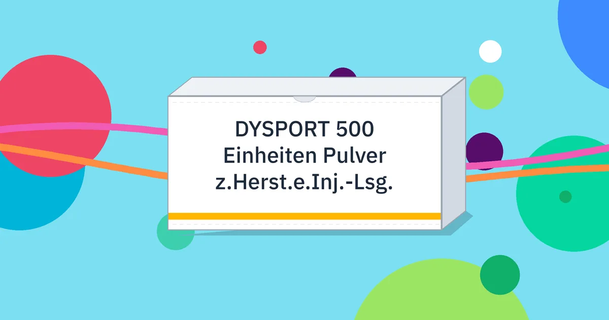 Symbolbild: Packung mit der Aufschrift DYSPORT 500 Einheiten Pulver z.Herst.e.Inj.-Lsg. (PZN 15399775) – Verfügbarkeit und Bezug in Apotheken in Frankfurt am Main