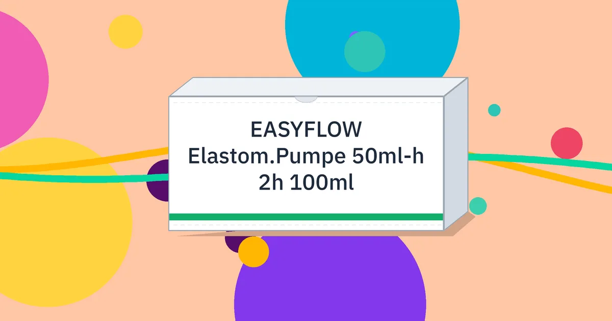 Symbolbild: Packung mit der Aufschrift EASYFLOW Elastom.Pumpe 50ml-h 2h 100ml (PZN 19789326) – Verfügbarkeit und Bezug in Apotheken in Frankfurt am Main
