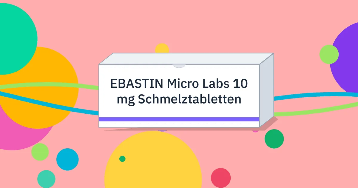 Symbolbild: Packung mit der Aufschrift EBASTIN Micro Labs 10 mg Schmelztabletten (PZN 16824594) – Verfügbarkeit und Bezug in Apotheken in Frankfurt am Main