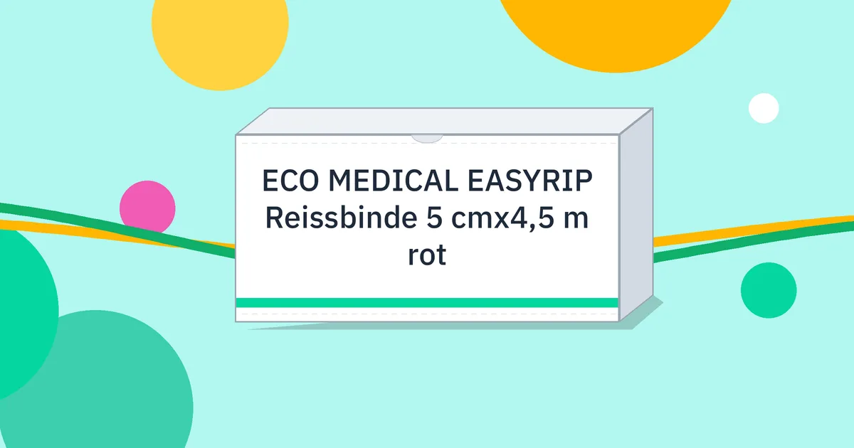 Symbolbild: Packung mit der Aufschrift ECO MEDICAL EASYRIP Reissbinde 5 cmx4,5 m rot (PZN 11142341) – Verfügbarkeit und Bezug in Apotheken in Frankfurt am Main
