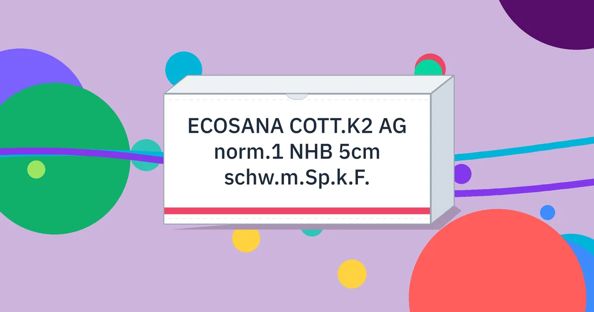 Symbolbild: Packung mit der Aufschrift ECOSANA COTT.K2 AG norm.1 NHB 5cm schw.m.Sp.k.F. (PZN 16948422) – Verfügbarkeit und Bezug in Apotheken in Frankfurt am Main