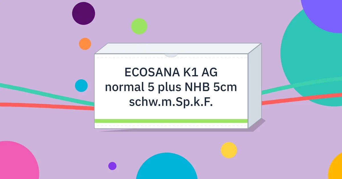 Symbolbild: Packung mit der Aufschrift ECOSANA K1 AG normal 5 plus NHB 5cm schw.m.Sp.k.F. (PZN 04728891) – Verfügbarkeit und Bezug in Apotheken in Frankfurt am Main