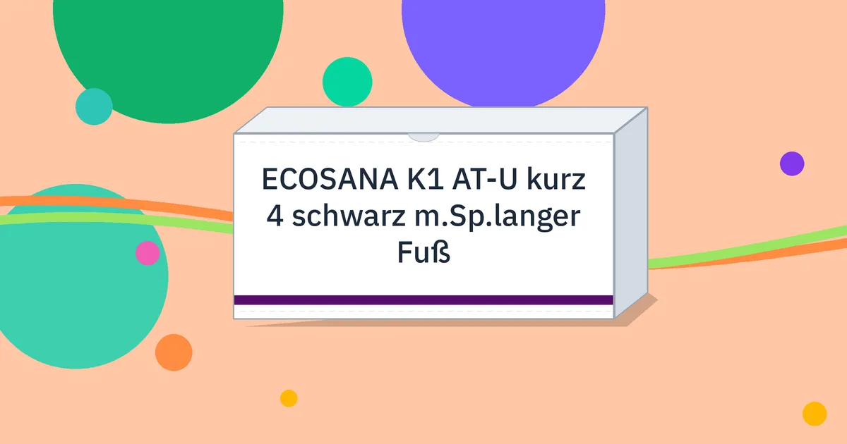 Symbolbild: Packung mit der Aufschrift ECOSANA K1 AT-U kurz 4 schwarz m.Sp.langer Fuß (PZN 04734012) – Verfügbarkeit und Bezug in Apotheken in Frankfurt am Main