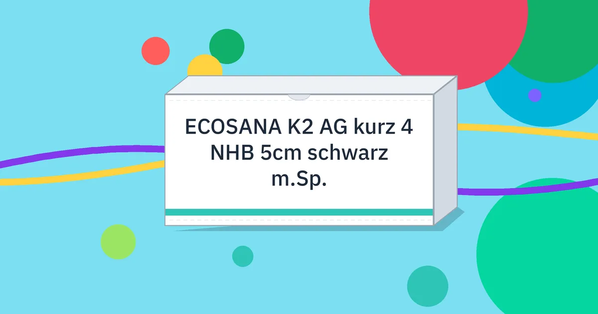 Symbolbild: Packung mit der Aufschrift ECOSANA K2 AG kurz 4 NHB 5cm schwarz m.Sp. (PZN 01435852) – Verfügbarkeit und Bezug in Apotheken in Frankfurt am Main