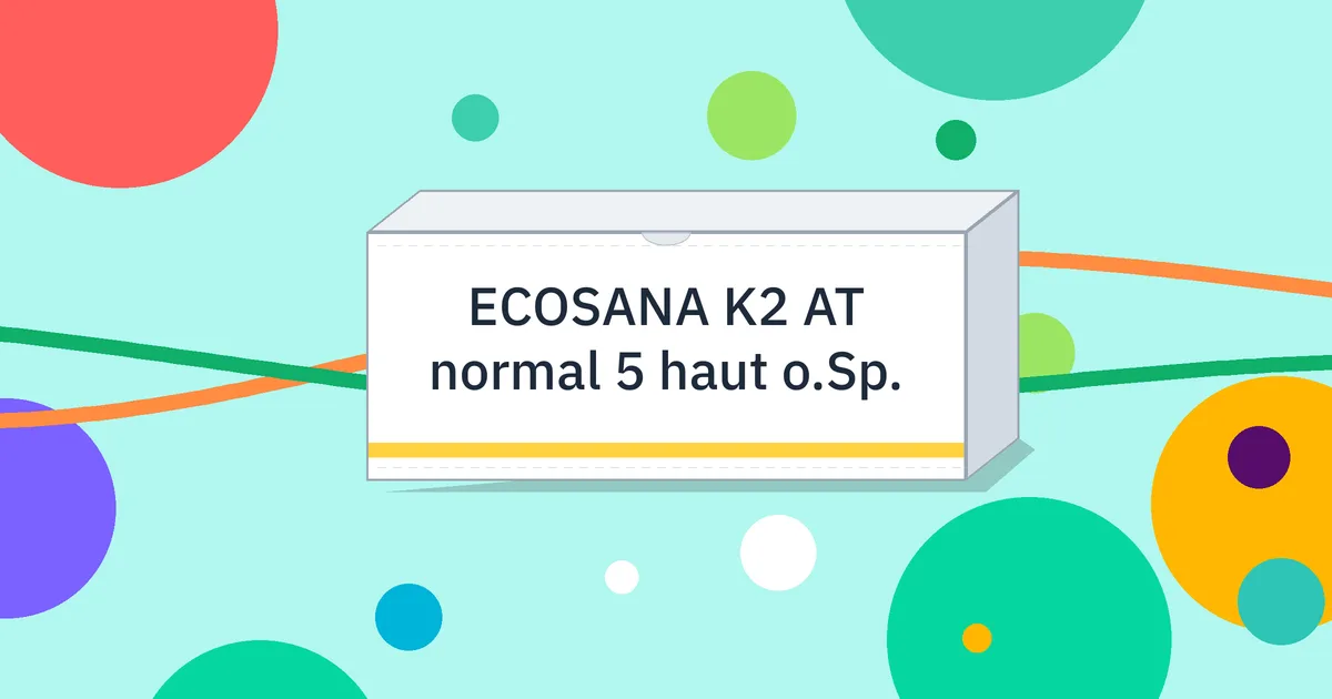 Symbolbild: Packung mit der Aufschrift ECOSANA K2 AT normal 5 haut o.Sp. (PZN 01565750) – Verfügbarkeit und Bezug in Apotheken in Frankfurt am Main