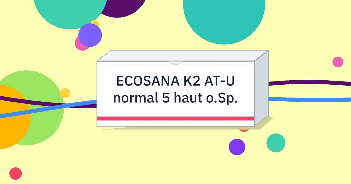 Symbolbild: Packung mit der Aufschrift ECOSANA K2 AT-U normal 5 haut o.Sp. (PZN 01578008) – Verfügbarkeit und Bezug in Apotheken in Frankfurt am Main