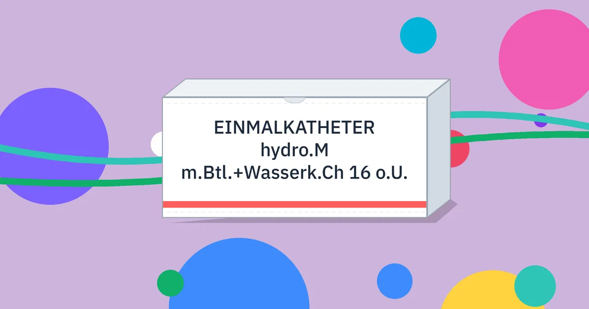 Symbolbild: Packung mit der Aufschrift EINMALKATHETER hydro.M m.Btl.+Wasserk.Ch 16 o.U. (PZN 06875797) – Verfügbarkeit und Bezug in Apotheken in Frankfurt am Main