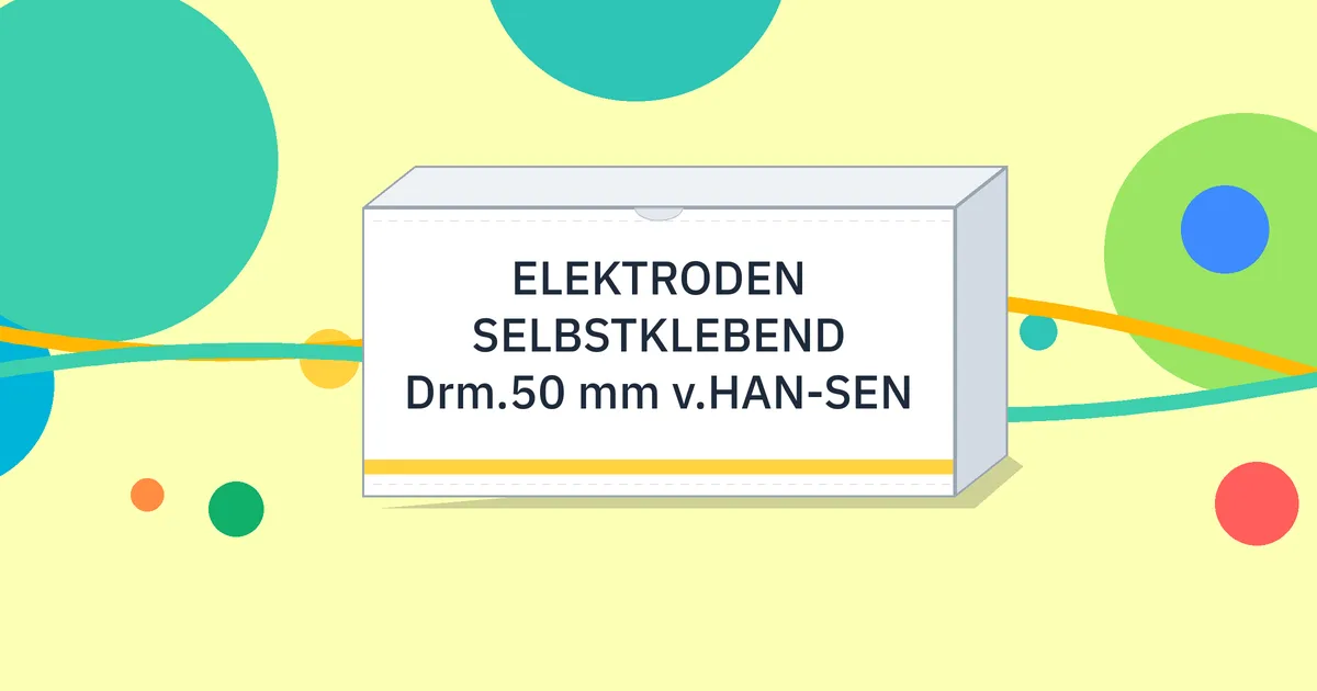 Symbolbild: Packung mit der Aufschrift ELEKTRODEN SELBSTKLEBEND Drm.50 mm v.HAN-SEN (PZN 02328041) – Verfügbarkeit und Bezug in Apotheken in Frankfurt am Main