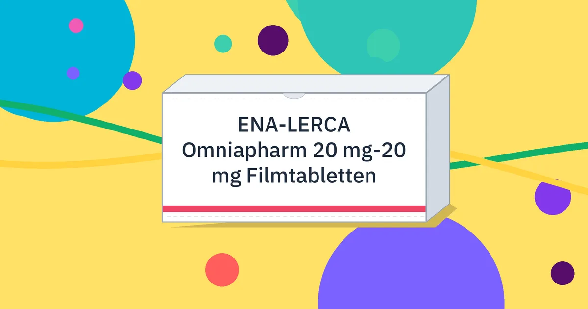 Symbolbild: Packung mit der Aufschrift ENA-LERCA Omniapharm 20 mg-20 mg Filmtabletten (PZN 12421095) – Verfügbarkeit und Bezug in Apotheken in Frankfurt am Main