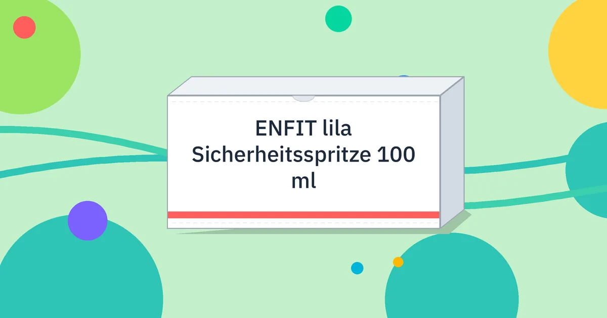 Symbolbild: Packung mit der Aufschrift ENFIT lila Sicherheitsspritze 100 ml (PZN 16735117) – Verfügbarkeit und Bezug in Apotheken in Frankfurt am Main
