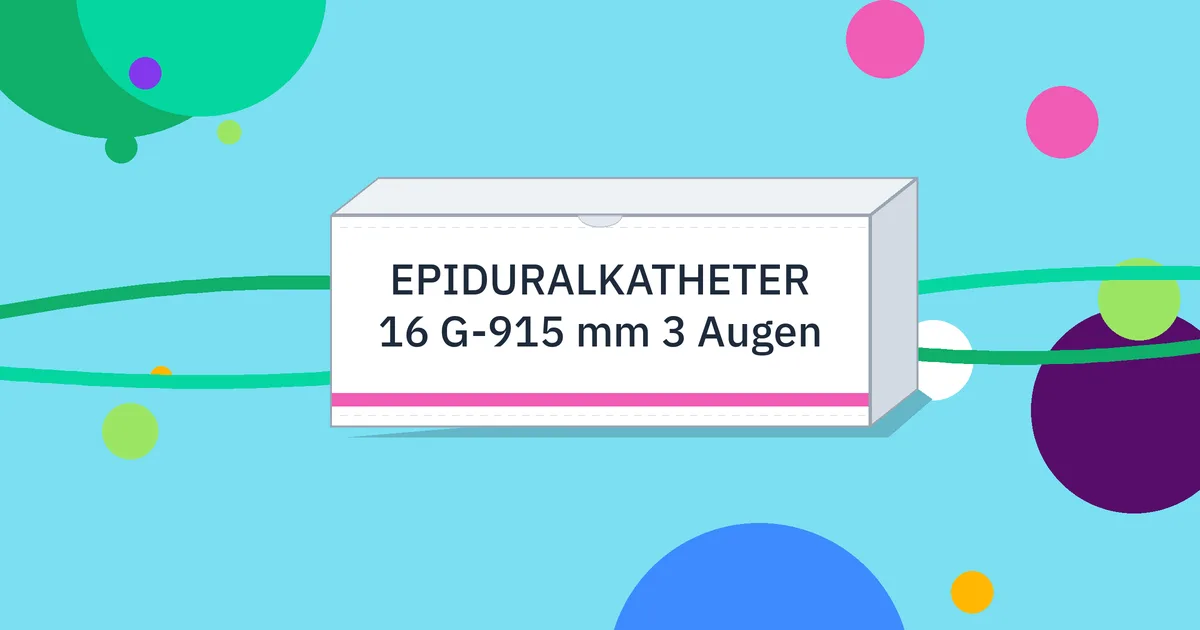 Symbolbild: Packung mit der Aufschrift EPIDURALKATHETER 16 G-915 mm 3 Augen (PZN 09215742) – Verfügbarkeit und Bezug in Apotheken in Frankfurt am Main