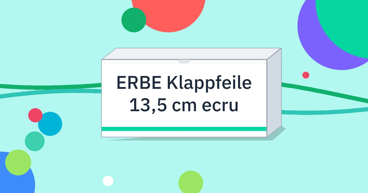 Symbolbild: Packung mit der Aufschrift ERBE Klappfeile 13,5 cm ecru (PZN 20052677) – Verfügbarkeit und Bezug in Apotheken in Frankfurt am Main