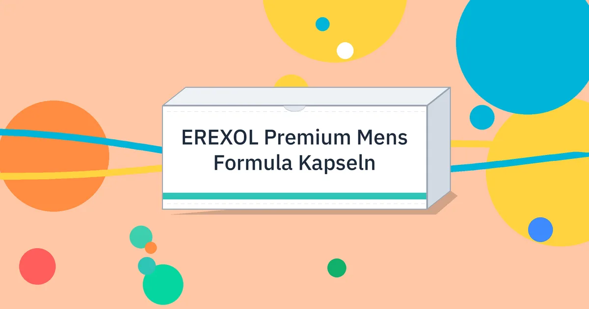 Symbolbild: Packung mit der Aufschrift EREXOL Premium Mens Formula Kapseln (PZN 19469136) – Verfügbarkeit und Bezug in Apotheken in Frankfurt am Main