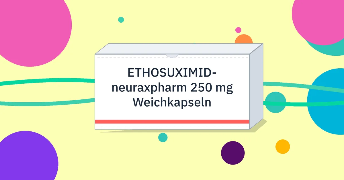 Symbolbild: Packung mit der Aufschrift ETHOSUXIMID-neuraxpharm 250 mg Weichkapseln (PZN 13156991) – Verfügbarkeit und Bezug in Apotheken in Frankfurt am Main