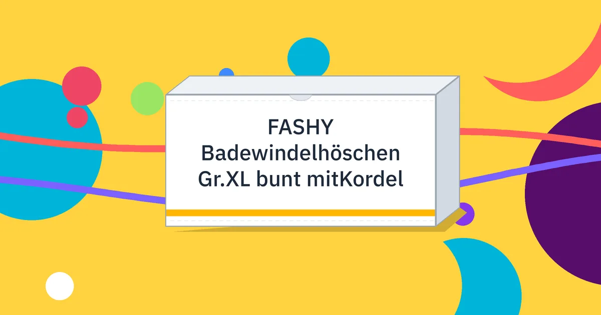 Symbolbild: Packung mit der Aufschrift FASHY Badewindelhöschen Gr.XL bunt mitKordel (PZN 01497735) – Verfügbarkeit und Bezug in Apotheken in Frankfurt am Main