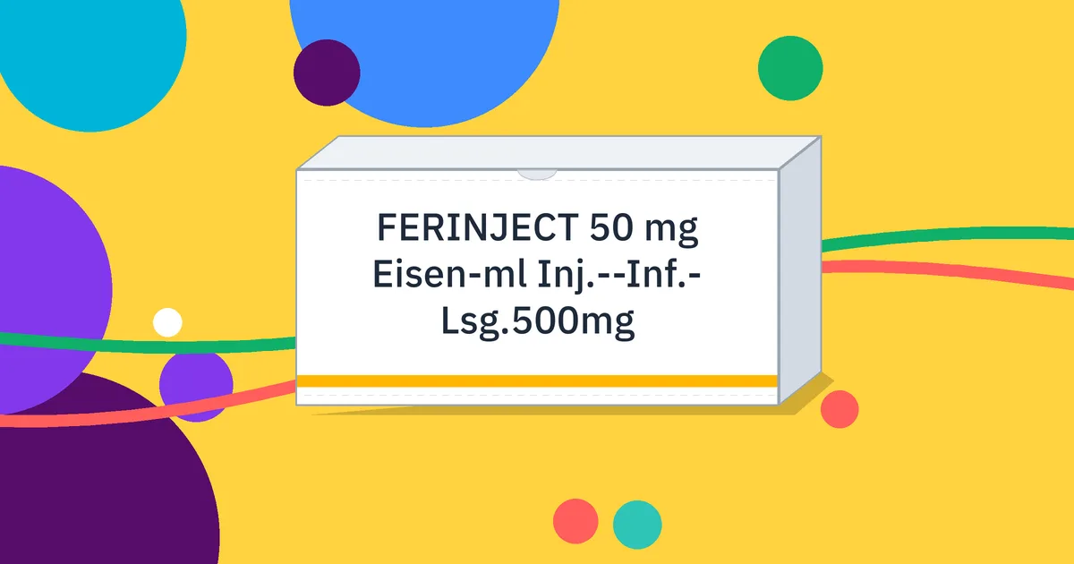 Symbolbild: Packung mit der Aufschrift FERINJECT 50 mg Eisen-ml Inj.--Inf.-Lsg.500mg (PZN 11083360) – Verfügbarkeit und Bezug in Apotheken in Frankfurt am Main