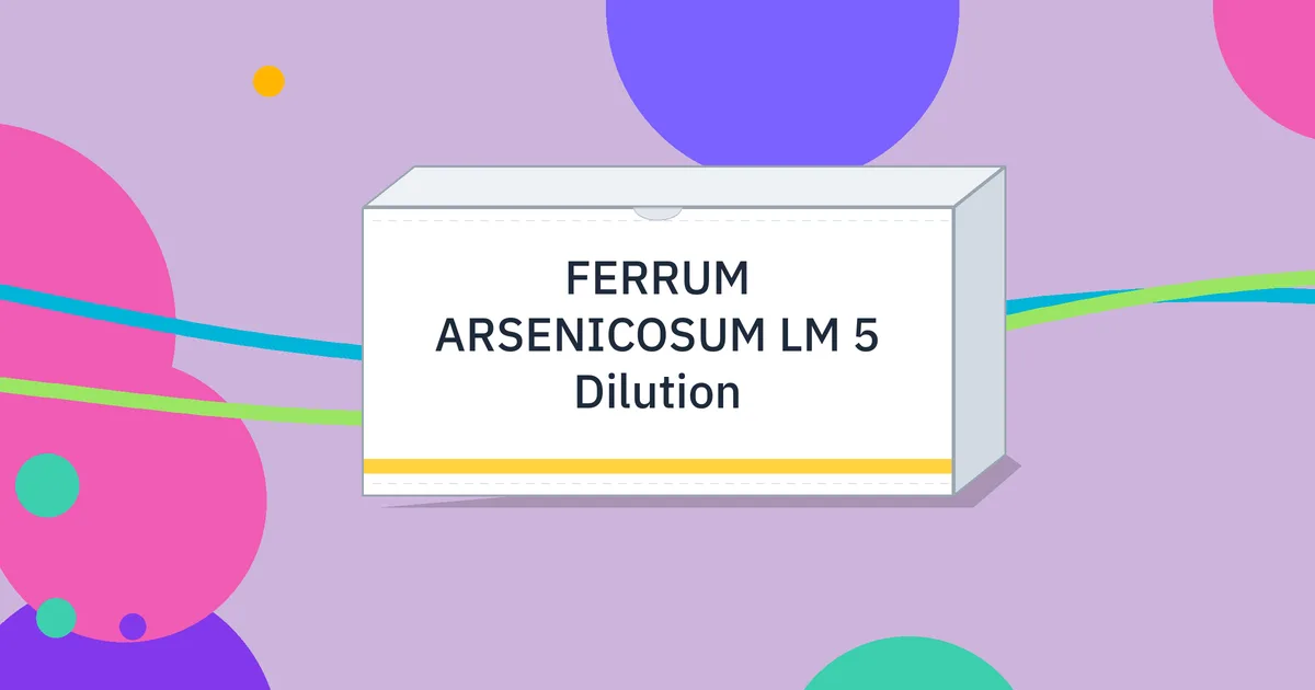 Symbolbild: Packung mit der Aufschrift FERRUM ARSENICOSUM LM 5 Dilution (PZN 12847486) – Verfügbarkeit und Bezug in Apotheken in Frankfurt am Main