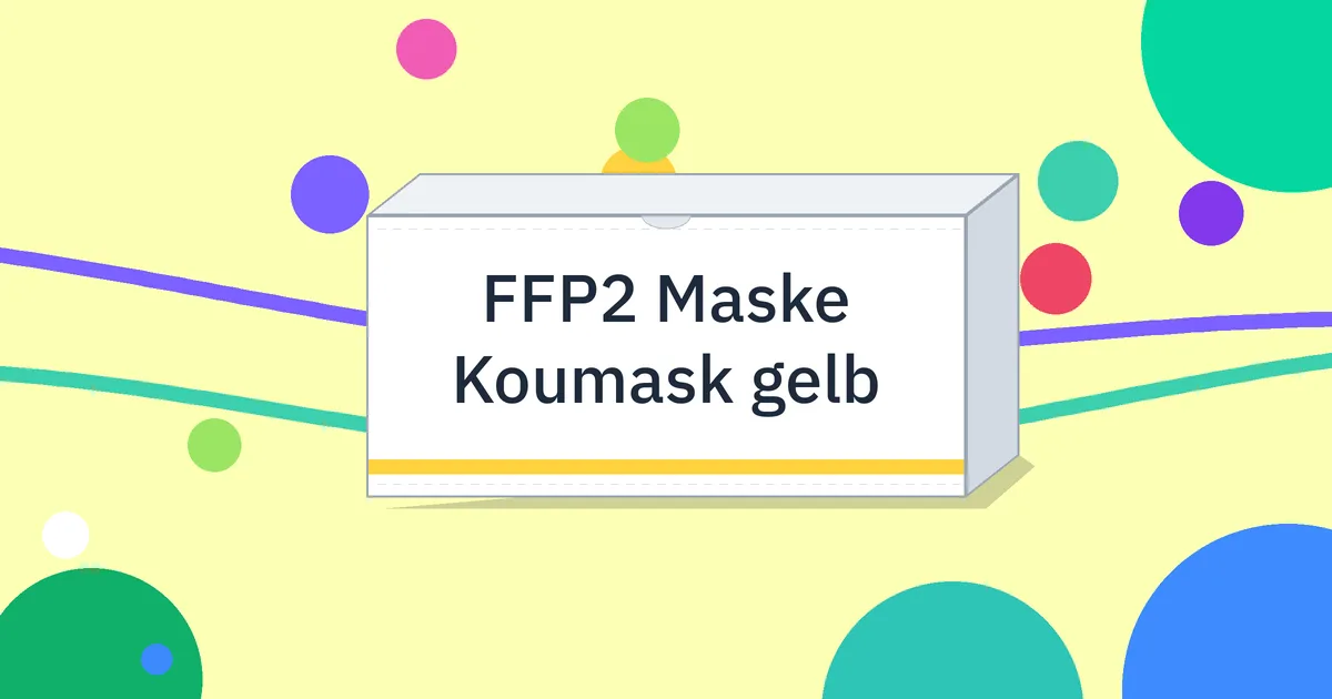 Symbolbild: Packung mit der Aufschrift FFP2 Maske Koumask gelb (PZN 18435916) – Verfügbarkeit und Bezug in Apotheken in Frankfurt am Main