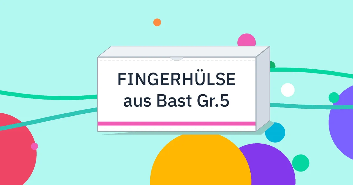 Symbolbild: Packung mit der Aufschrift FINGERHÜLSE aus Bast Gr.5 (PZN 07018061) – Verfügbarkeit und Bezug in Apotheken in Frankfurt am Main