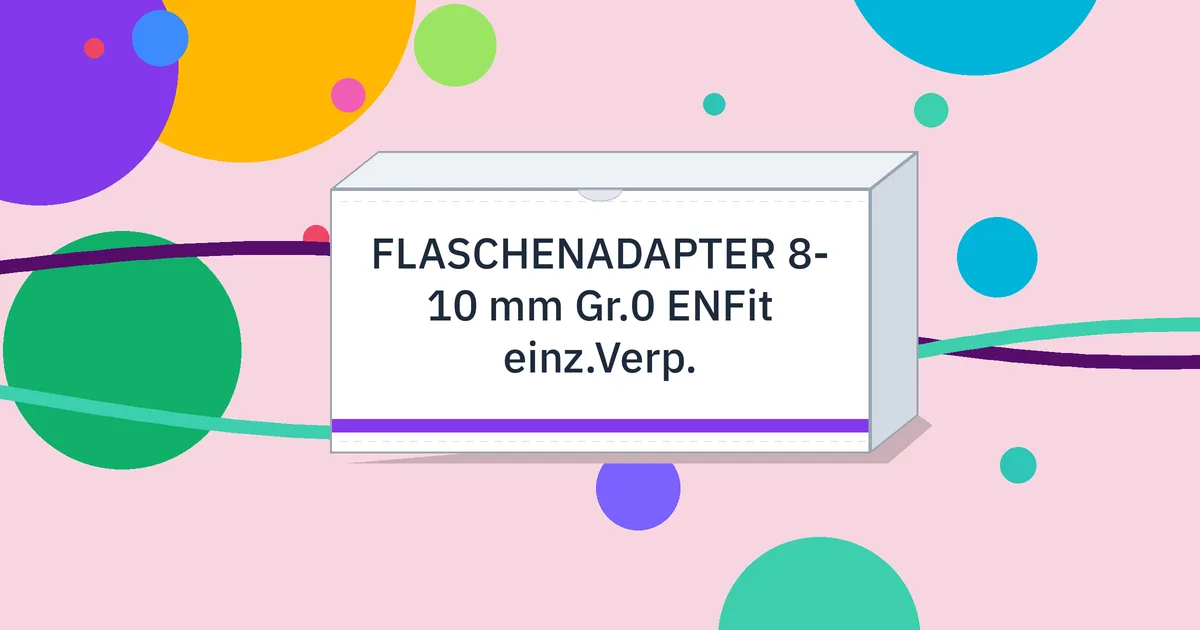 Symbolbild: Packung mit der Aufschrift FLASCHENADAPTER 8-10 mm Gr.0 ENFit einz.Verp. (PZN 18059703) – Verfügbarkeit und Bezug in Apotheken in Frankfurt am Main