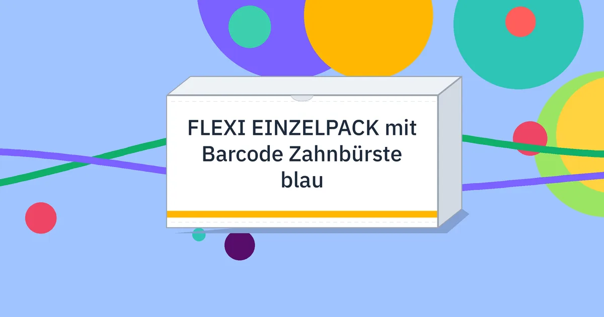 Symbolbild: Packung mit der Aufschrift FLEXI EINZELPACK mit Barcode Zahnbürste blau (PZN 11124314) – Verfügbarkeit und Bezug in Apotheken in Frankfurt am Main