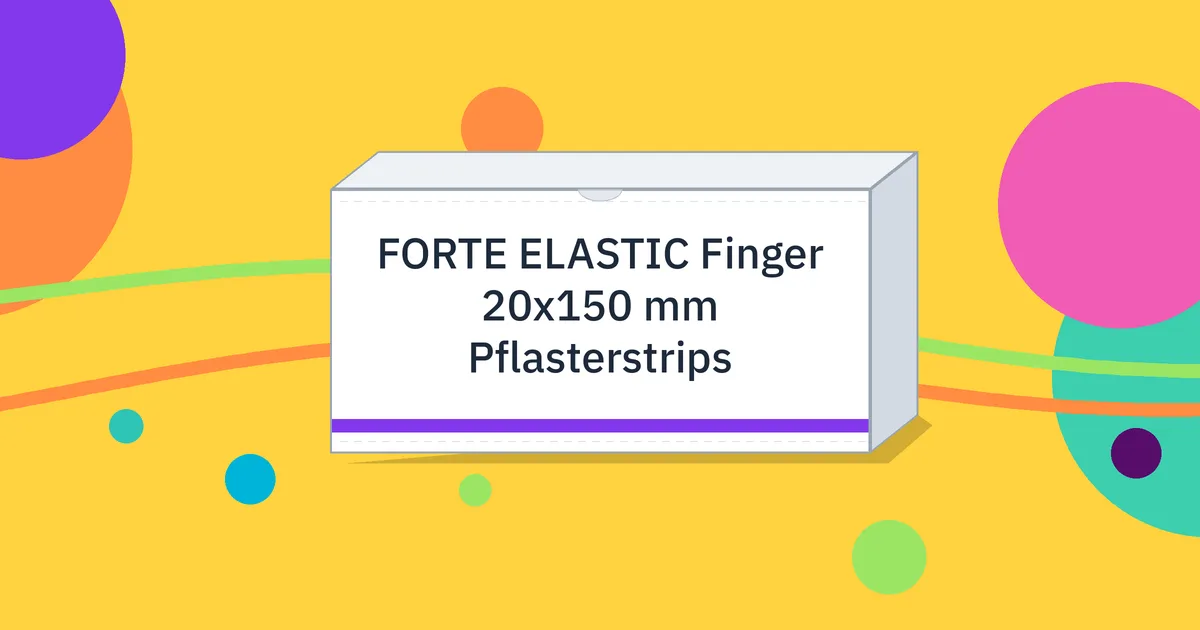 Symbolbild: Packung mit der Aufschrift FORTE ELASTIC Finger 20x150 mm Pflasterstrips (PZN 20128400) – Verfügbarkeit und Bezug in Apotheken in Frankfurt am Main