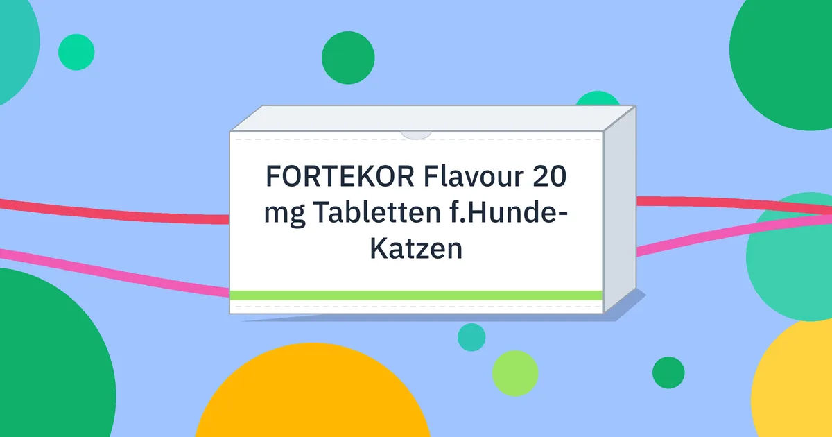 Symbolbild: Packung mit der Aufschrift FORTEKOR Flavour 20 mg Tabletten f.Hunde-Katzen (PZN 01309076) – Verfügbarkeit und Bezug in Apotheken in Frankfurt am Main