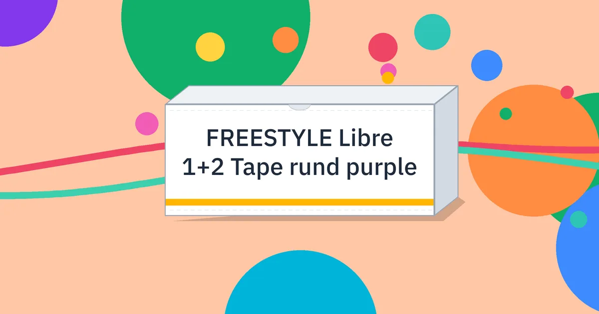 Symbolbild: Packung mit der Aufschrift FREESTYLE Libre 1+2 Tape rund purple (PZN 18177526) – Verfügbarkeit und Bezug in Apotheken in Frankfurt am Main