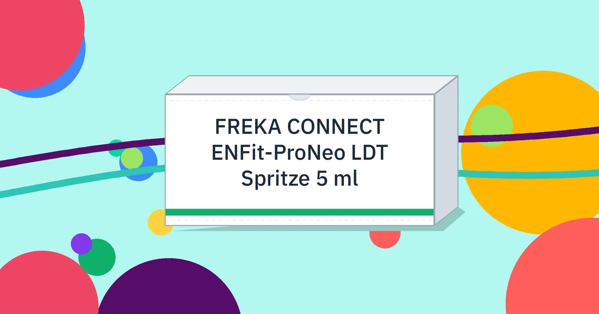 Symbolbild: Packung mit der Aufschrift FREKA CONNECT ENFit-ProNeo LDT Spritze 5 ml (PZN 12479433) – Verfügbarkeit und Bezug in Apotheken in Frankfurt am Main
