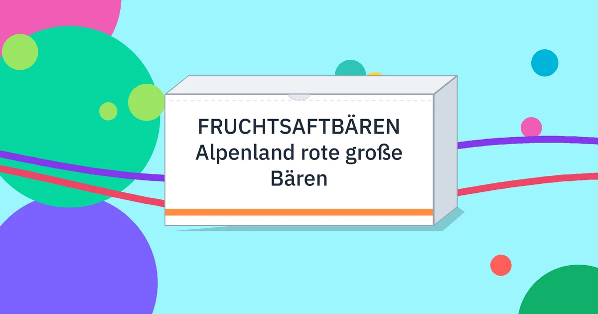 Symbolbild: Packung mit der Aufschrift FRUCHTSAFTBÄREN Alpenland rote große Bären (PZN 03706686) – Verfügbarkeit und Bezug in Apotheken in Frankfurt am Main